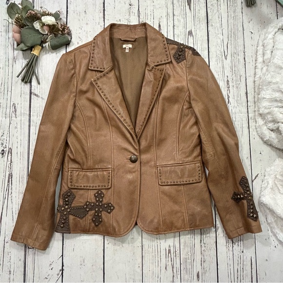 Reba | Jackets & Coats | Reba Leather Jacket Studded Cross Jacket ...